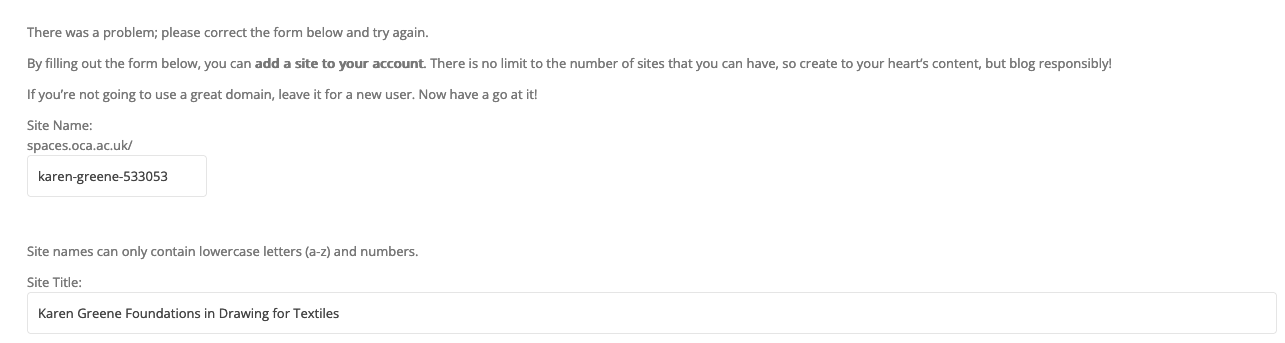 TEL-TSGW: OCA Spaces: Unable to Add Site | oca-learn